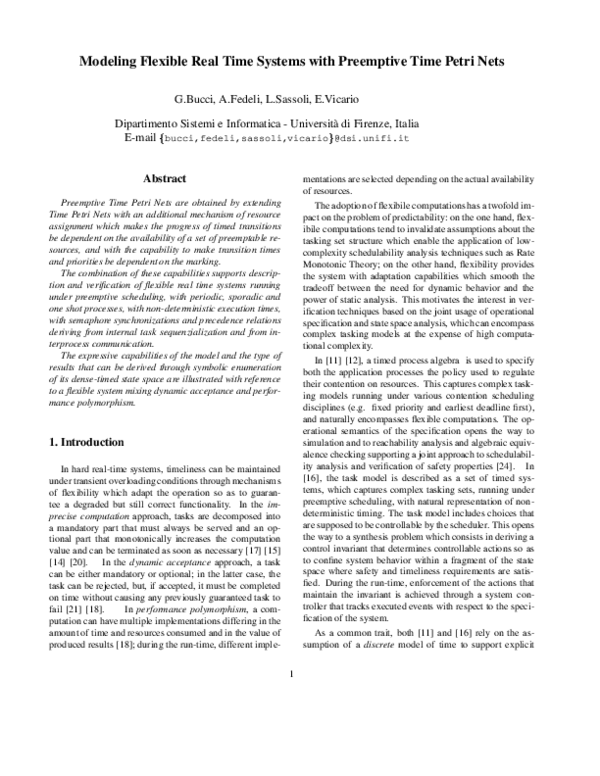(PDF) Modeling flexible real time systems with preemptive time Petri nets