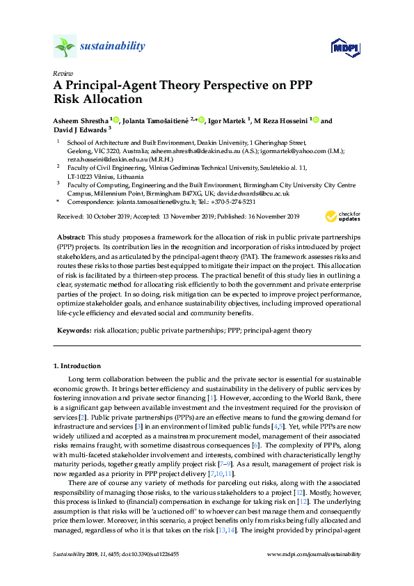(PDF) A Principal-Agent Theory Perspective on PPP Risk Allocation