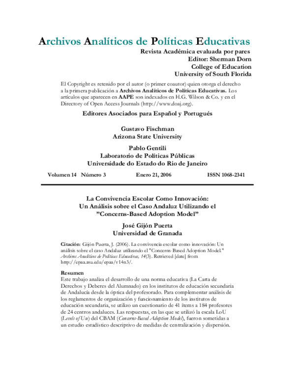 (PDF) Innovation As school life: A Case Analysis of Andalusia Using a ...
