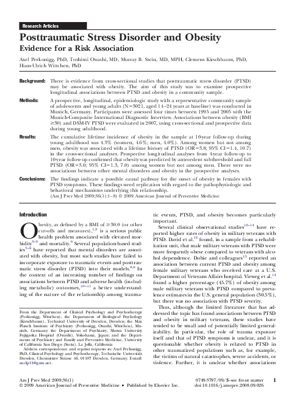 (PDF) Posttraumatic Stress Disorder and Obesity | Toshimi Owashi - Academia.edu