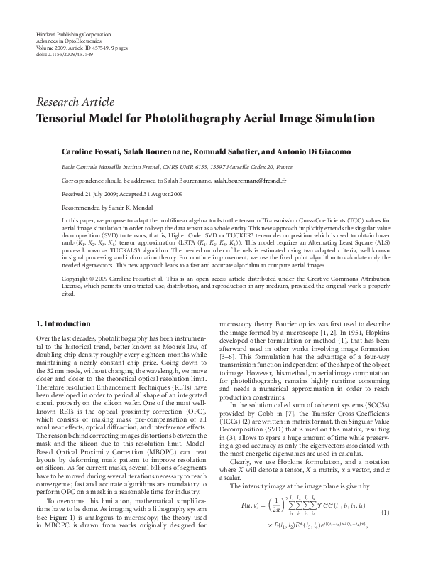 (PDF) Tensorial Model for Photolithography Aerial Image Simulation