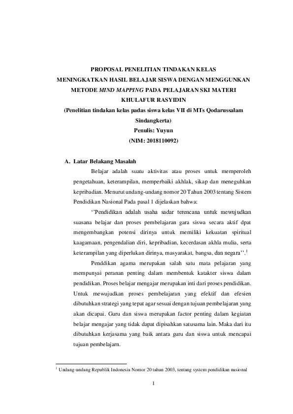 (PDF) PROPOSAL PTK: MENINGKATKAN HASIL BELAJAR SISWA DENGAN MENGGUNKAN METODE MIND MAPPING PADA ...