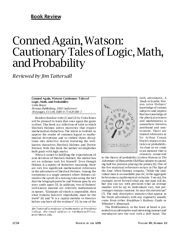 (PDF) Conned again, Watson!: cautionary tales of logic, math, and ...