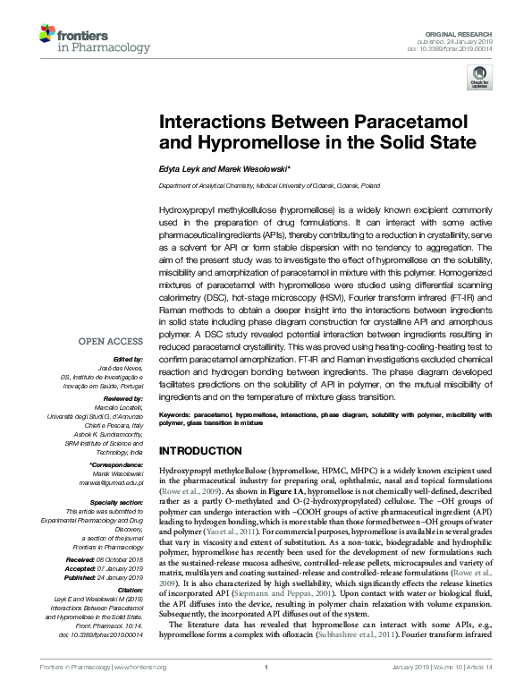 (PDF) Interactions Between Paracetamol and Hypromellose in the Solid State
