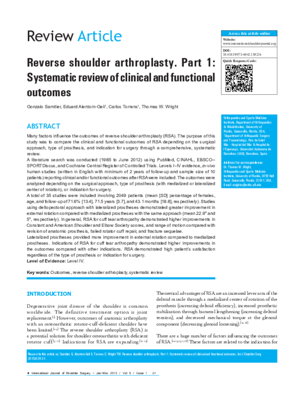 (PDF) Reverse shoulder arthroplasty. Part 1: Systematic review of ...