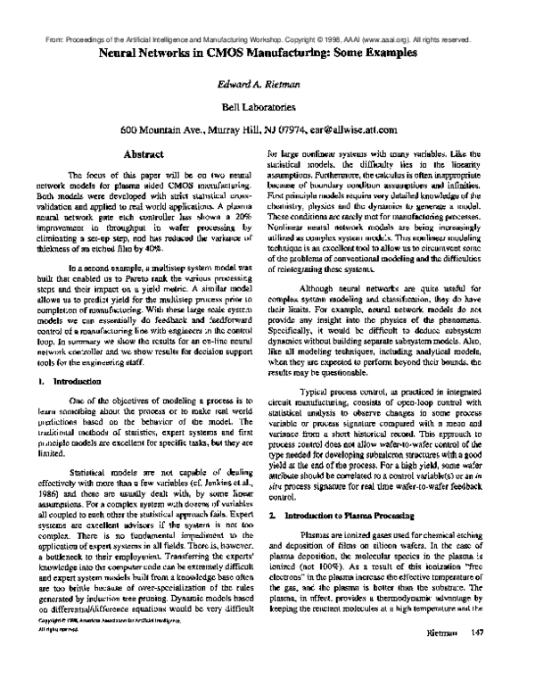 (PDF) Neural Networks in CMOS Manufacturing: Some Examples