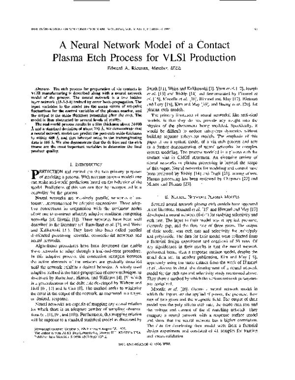 (PDF) A neural network model of a contact plasma etch process for VLSI production