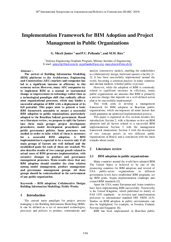 (PDF) Implementation Framework for BIM Adoption and Project Management in Public Organizations
