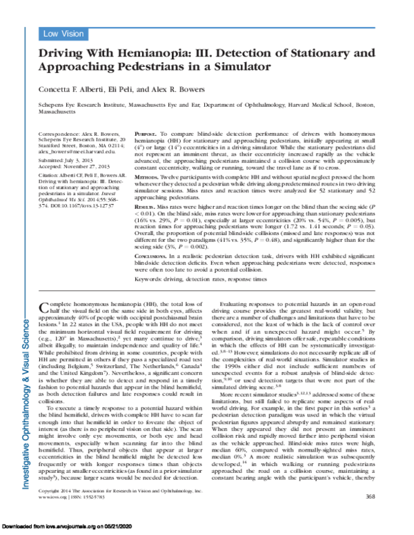 (PDF) Driving With Hemianopia: III. Detection of Stationary and ...