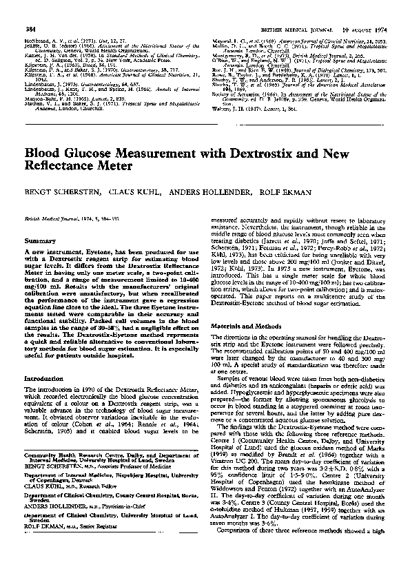 (PDF) Blood Glucose Measurement with Dextrostix and New Reflectance Meter