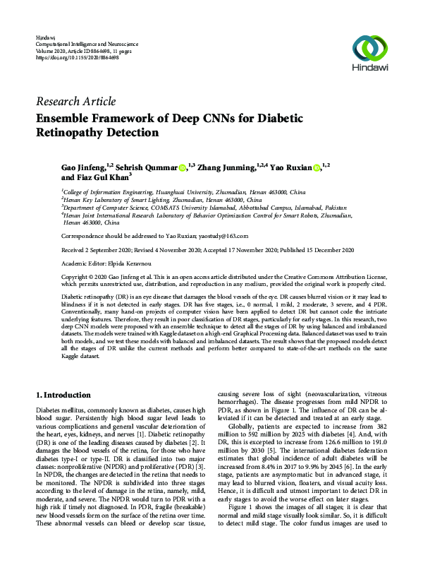 Pdf Ensemble Framework Of Deep Cnns For Diabetic Retinopathy Detection