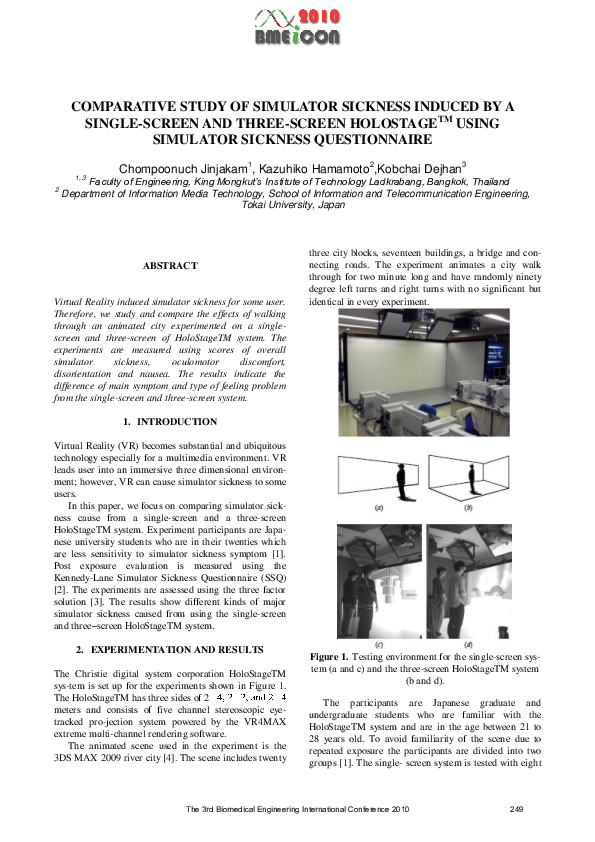 (PDF) Comparative Study of Simulator Sickness Induced by a Single ...