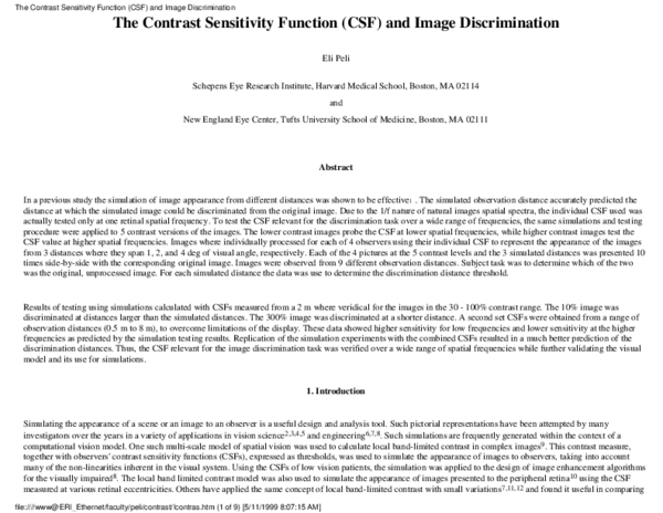 (PDF) Contrast sensitivity function and image discrimination