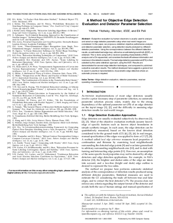 Pdf A Method For Objective Edge Detection Evaluation And Detector