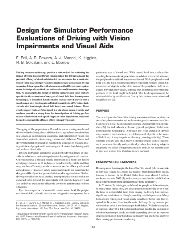 (PDF) Design for Simulator Performance Evaluations of Driving with ...