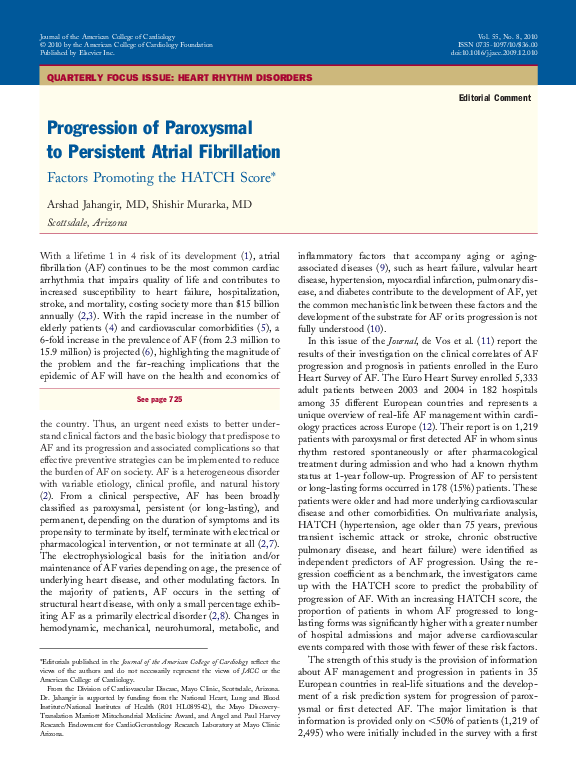 (PDF) Progression of Paroxysmal to Persistent Atrial Fibrillation