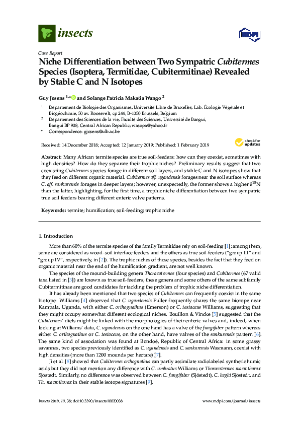 (PDF) Niche Differentiation between Two Sympatric Cubitermes Species ...