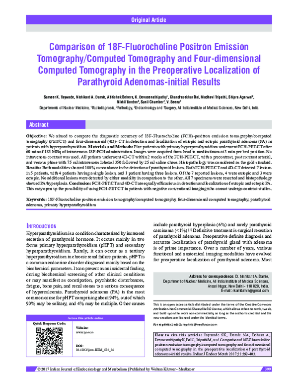 (PDF) Comparison of 18F-Fluorocholine Positron Emission Tomography/Computed Tomography and Four ...