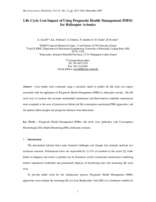 (PDF) Life cycle cost impact of using prognostic health management (PHM ...