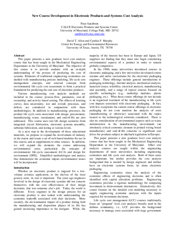 (PDF) New course development in electronic products and systems cost ...