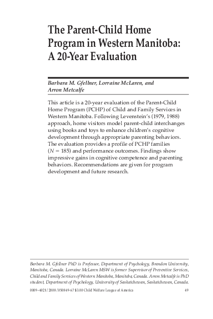 (PDF) The Parent-Child Home Program in Western Manitoba: a 20-year ...