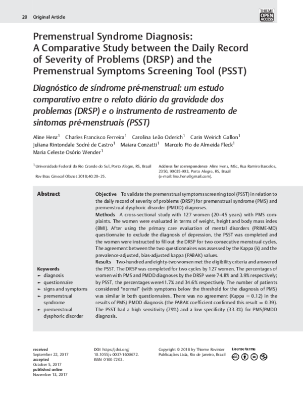 (PDF) Premenstrual Syndrome Diagnosis: A Comparative Study between the ...