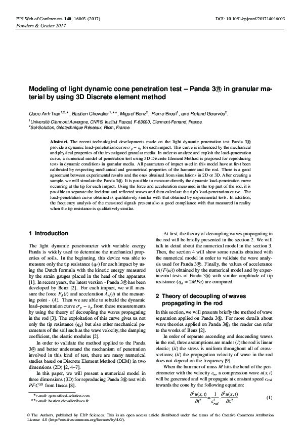 (PDF) Modeling of light dynamic cone penetration test – Panda 3 ® in ...