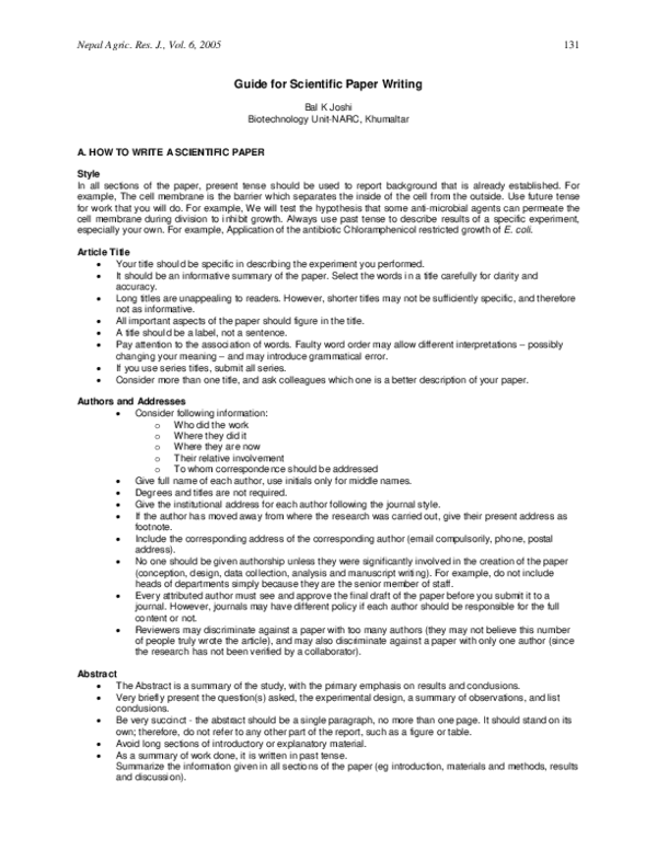 (pdf) Scientific Paper Writing Guide