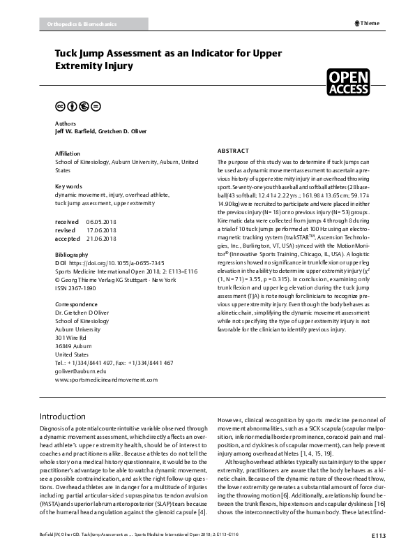 (PDF) Tuck Jump Assessment as an Indicator for Upper Extremity Injury