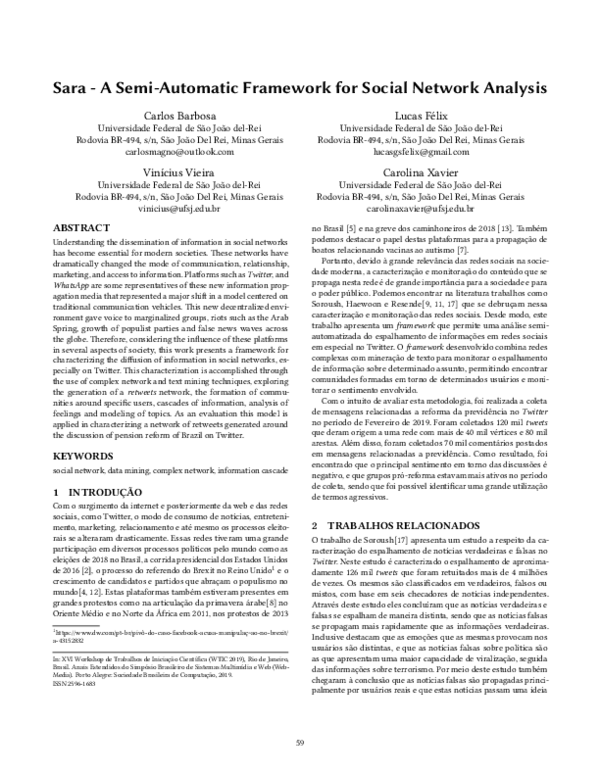 (PDF) Sara - A Semi-Automatic Framework for Social Network Analysis