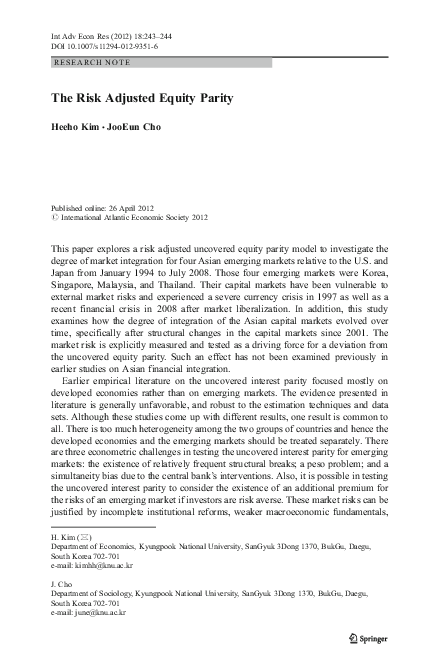 (PDF) The Risk Adjusted Equity Parity