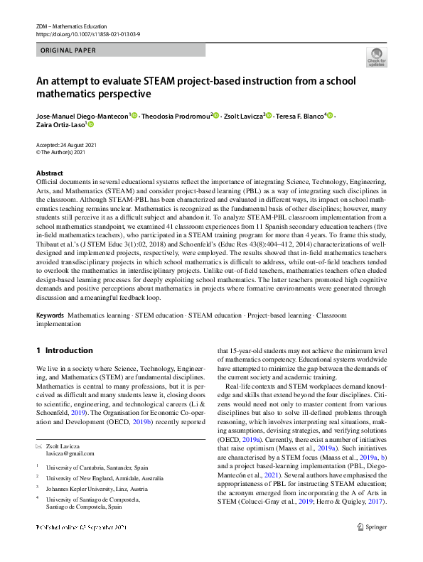 (PDF) An attempt to evaluate STEAM project-based instruction from a ...