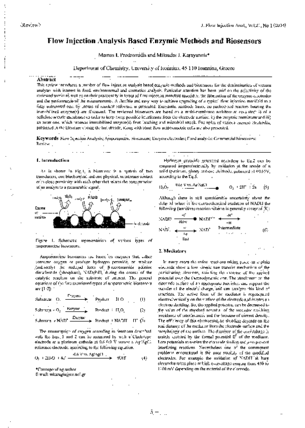 (PDF) Flow Injection Analysis Based Enzymic Methods and Biosensors