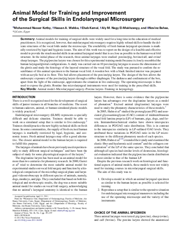 (PDF) Animal Model for Training and Improvement of the Surgical Skills ...