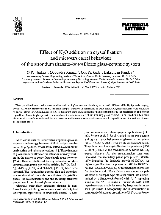 (PDF) Effect of K2O addition on crystallization and microstructural behaviour of the strontium ...
