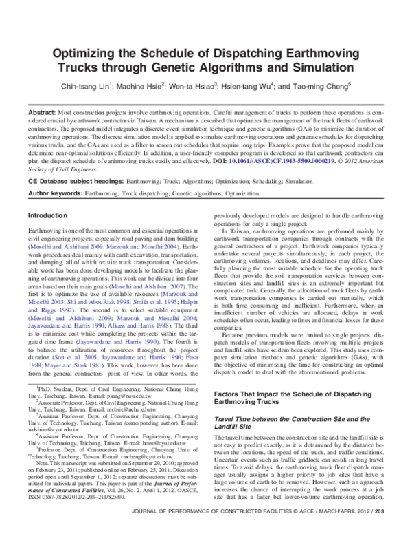 (PDF) Optimizing the Schedule of Dispatching Earthmoving Trucks through Genetic Algorithms and ...
