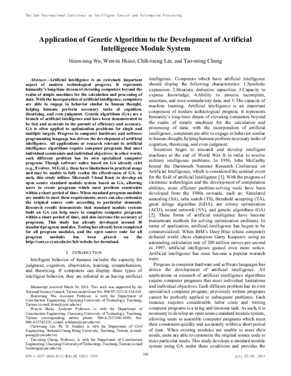 (PDF) Application of genetic algorithm to the development of artificial ...