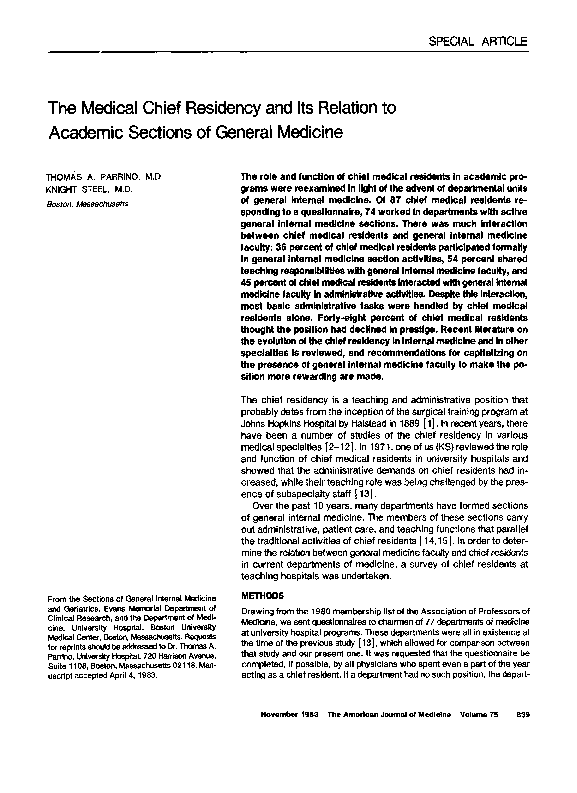 (PDF) The medical chief residency and its relation to academic sections ...