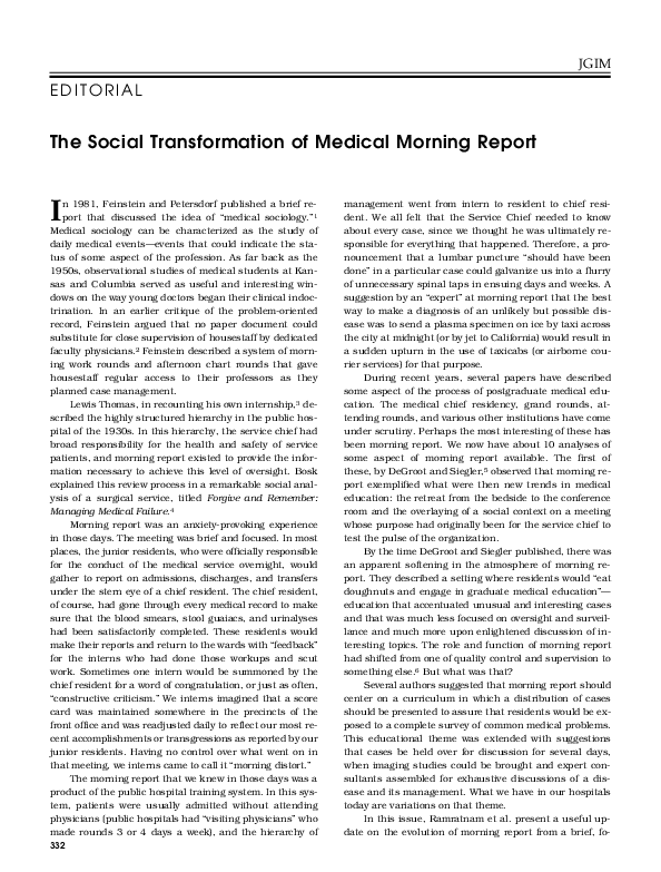 (PDF) The Social Transformation of Medical Morning Report