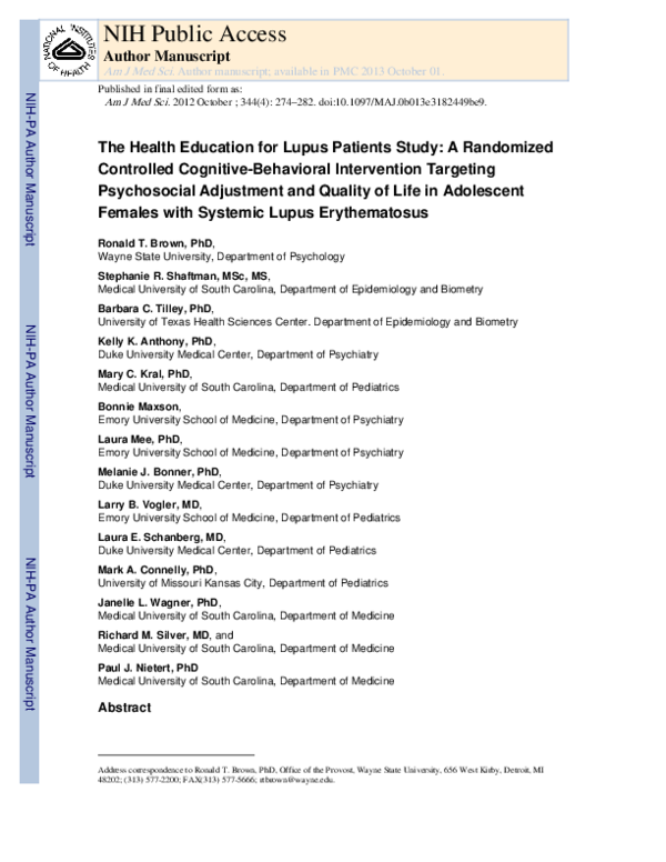 (PDF) The Health Education for Lupus Study