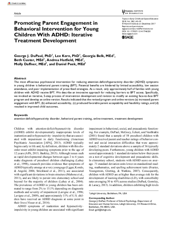 (PDF) Promoting Parent Engagement in Behavioral Intervention for Young ...