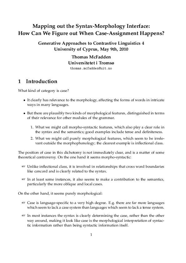 (PDF) Mapping out the Syntax-Morphology Interface: How Can We Figure out When Case-Assignment ...