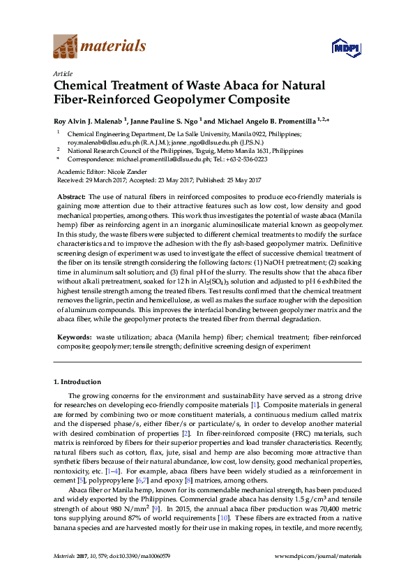 (PDF) Chemical Treatment of Waste Abaca for Natural Fiber-Reinforced ...
