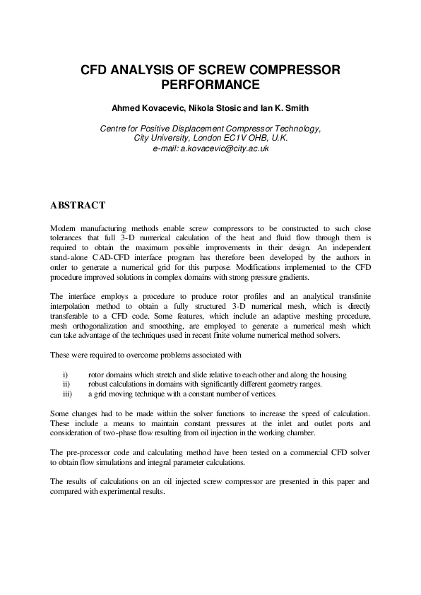 (PDF) CFD analysis of screw compressor performance