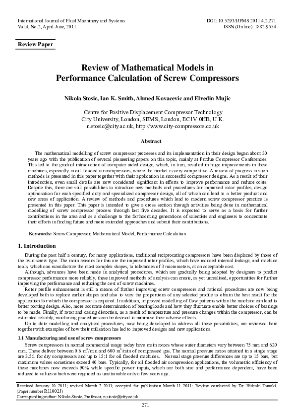 (PDF) Review of Mathematical Models in Performance Calculation of Screw ...