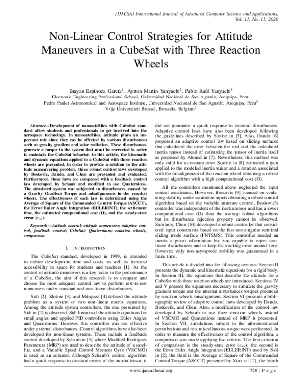 (PDF) Non-Linear Control Strategies for Attitude Maneuvers in a CubeSat ...
