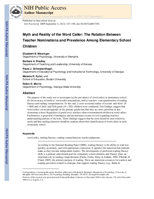 Myth and reality of the word caller: The relation between teacher ...