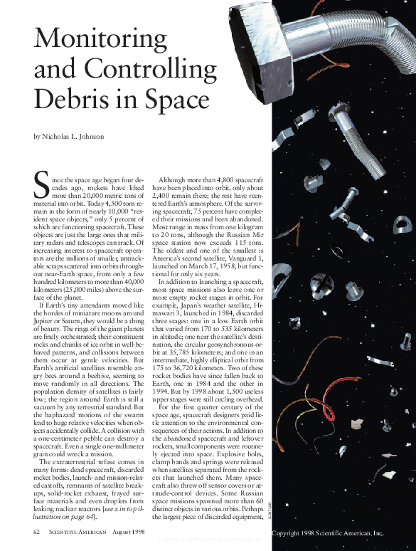 (PDF) Monitoring and Controlling Debris in Space