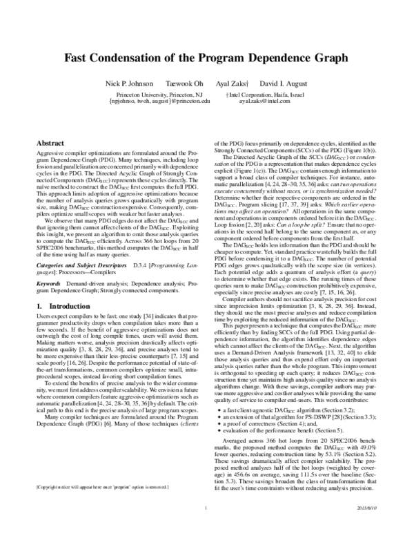 (PDF) Fast condensation of the program dependence graph | Nick Johnson - Academia.edu