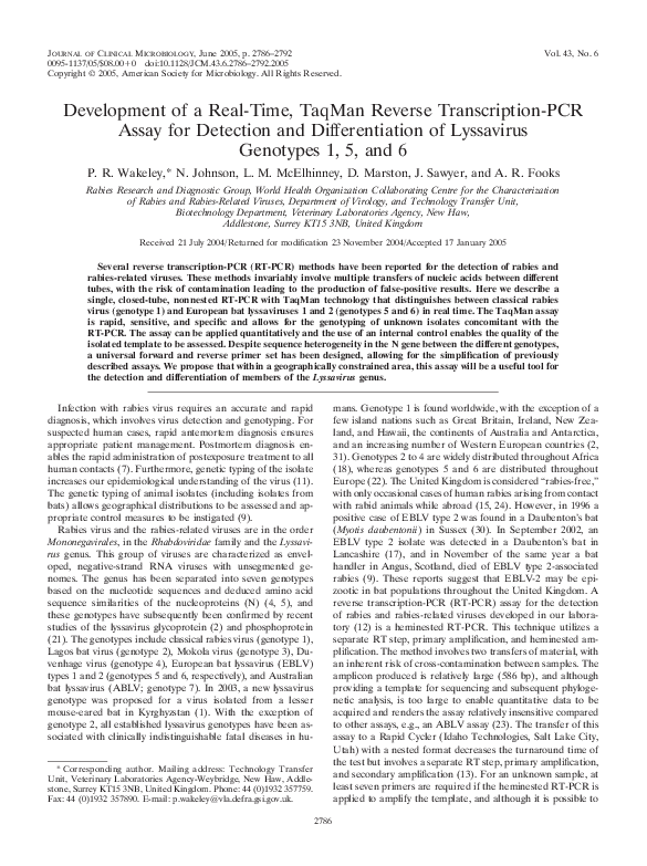 (PDF) Development of a Real-Time, TaqMan Reverse Transcription-PCR Assay for Detection and ...